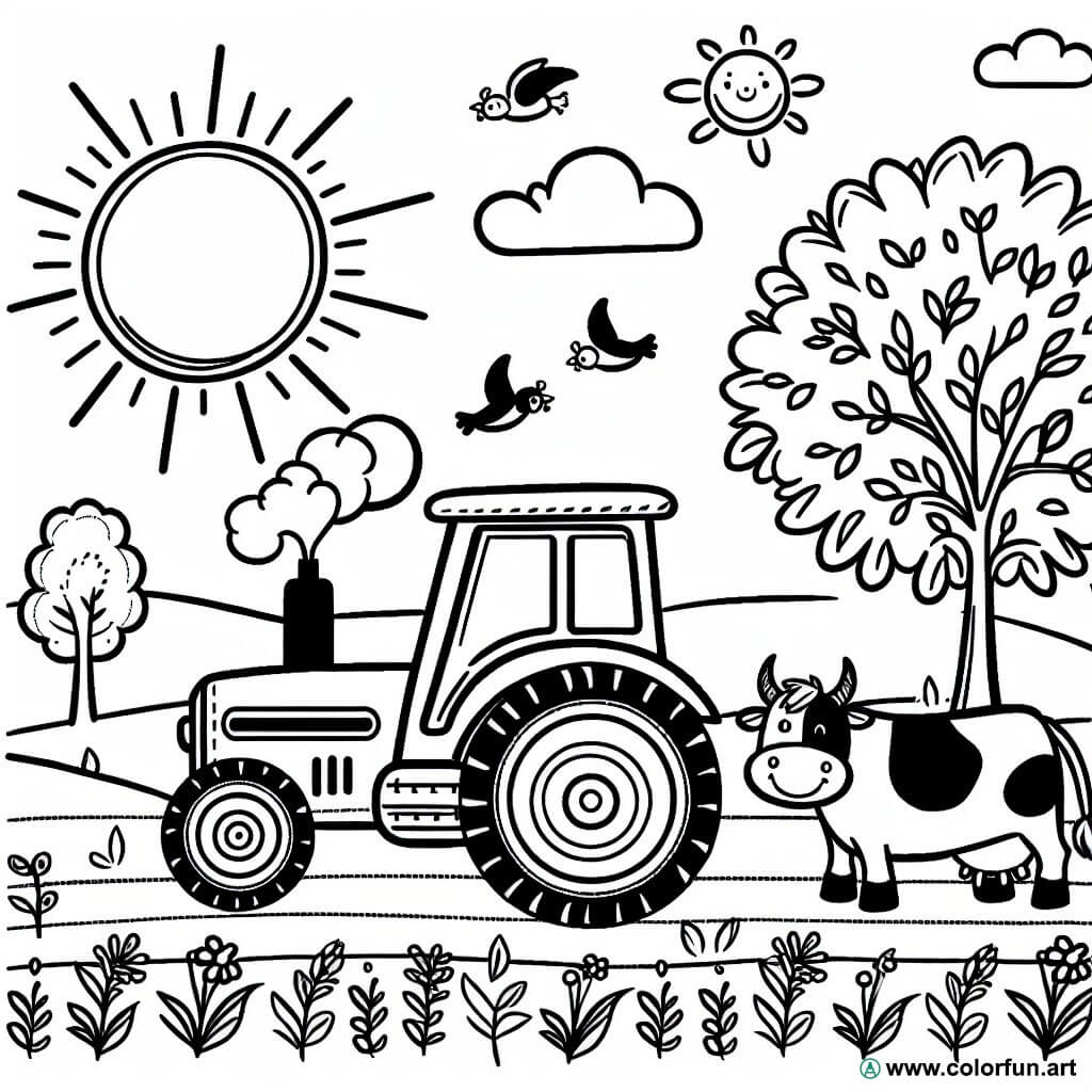 Planșă de colorat cu tractor pentru 2 ani Descărcați sau tipăriți gratuit