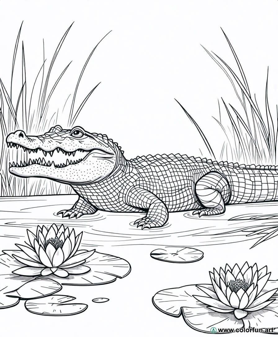 Planșă de colorat cu un crocodil realist Descărcați sau tipăriți gratuit