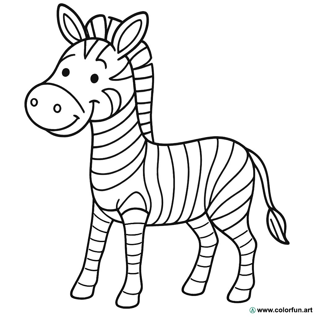 Planșă de colorat cu un zebra simpatic. Descărcați sau tipăriți gratuit