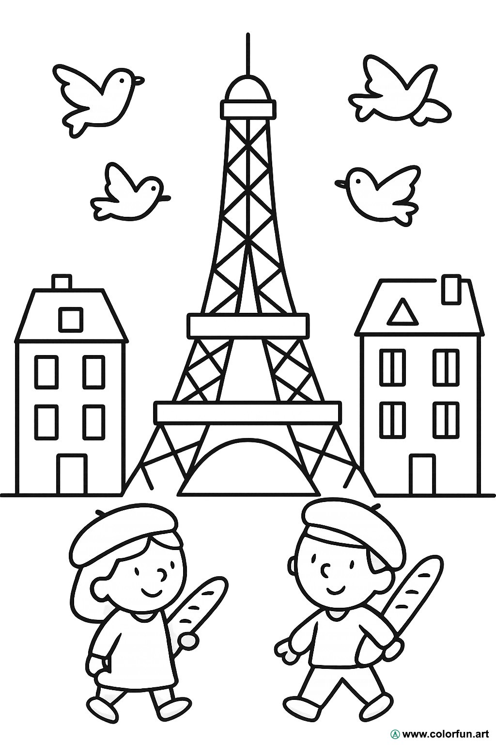 Planșă de colorat cu orașul Paris Descărcați sau tipăriți gratuit