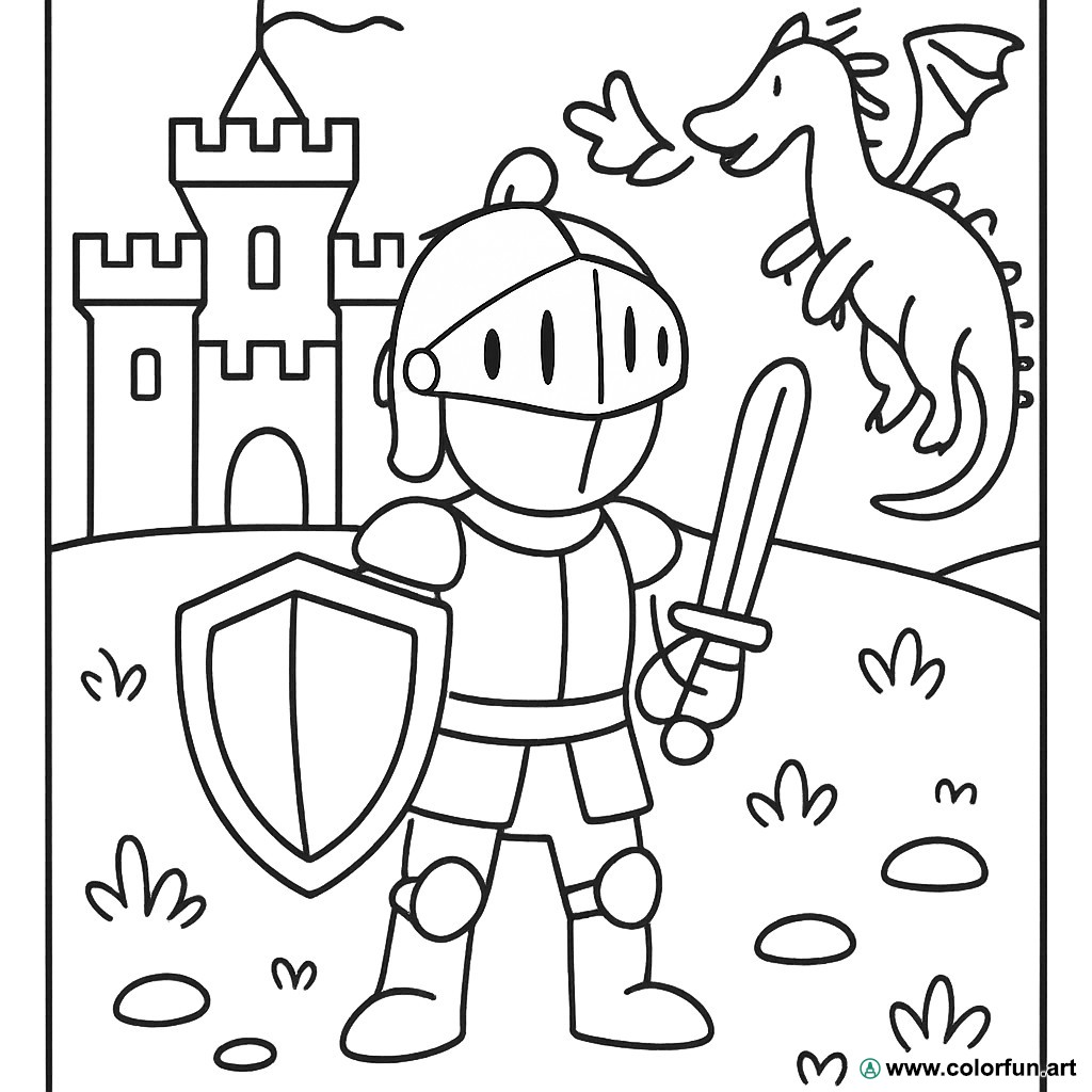 Planșă de colorat cavaler medieval Descărcați sau tipăriți gratuit