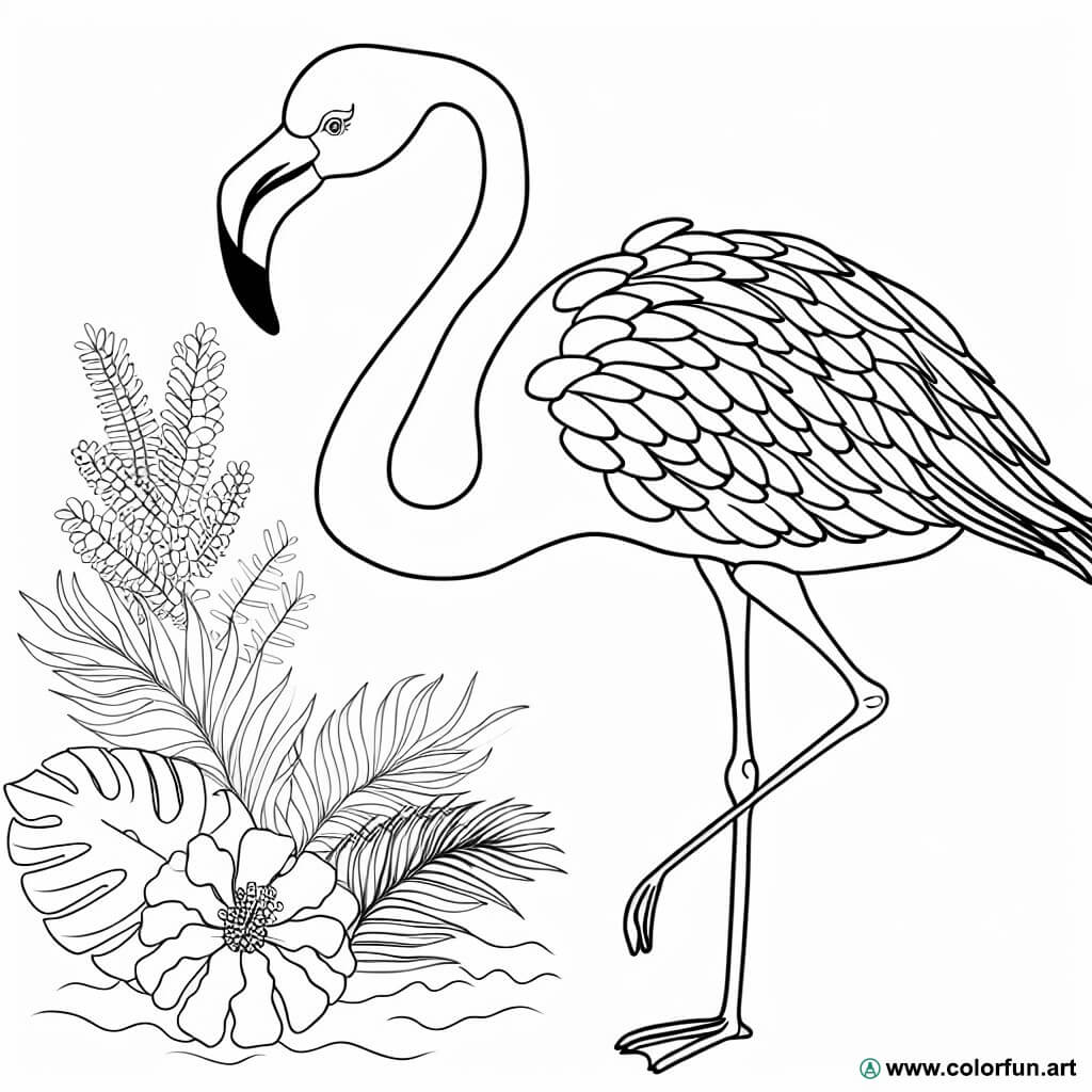 Planșă de colorat cu un flamingo roz tropical Descărcați sau tipăriți ...