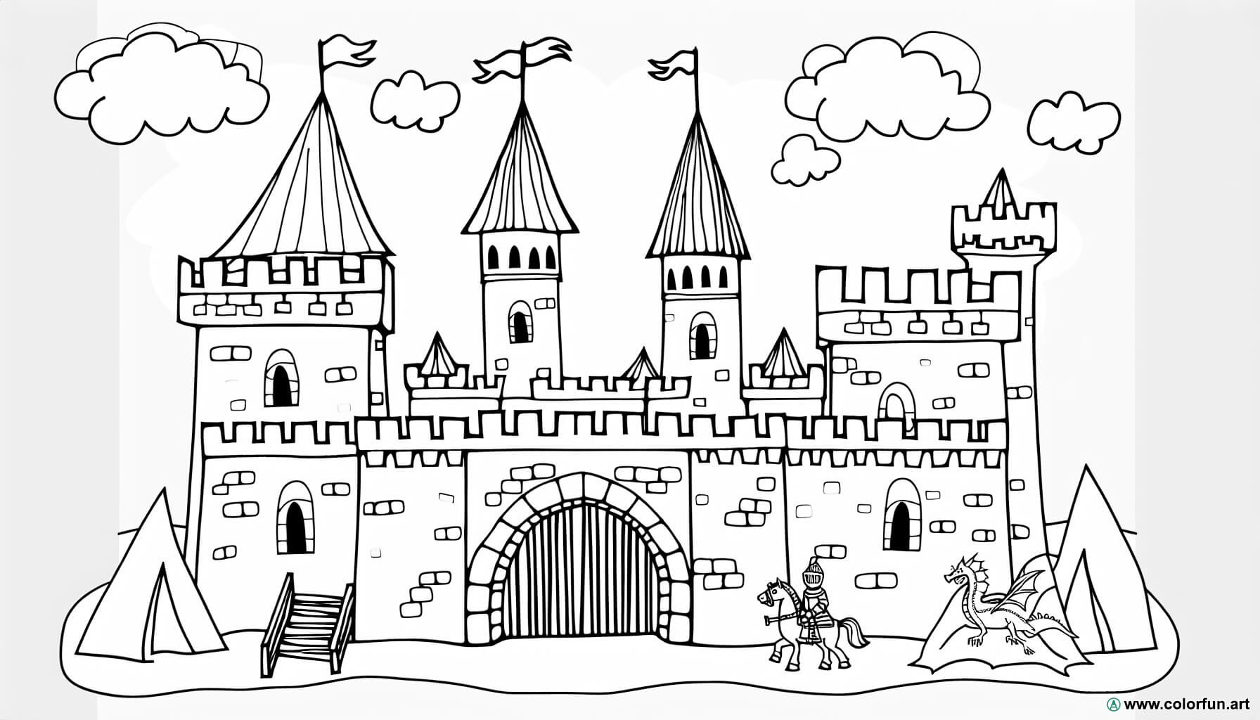 Planșă de colorat castel pentru grădiniță Descărcați sau tipăriți gratuit