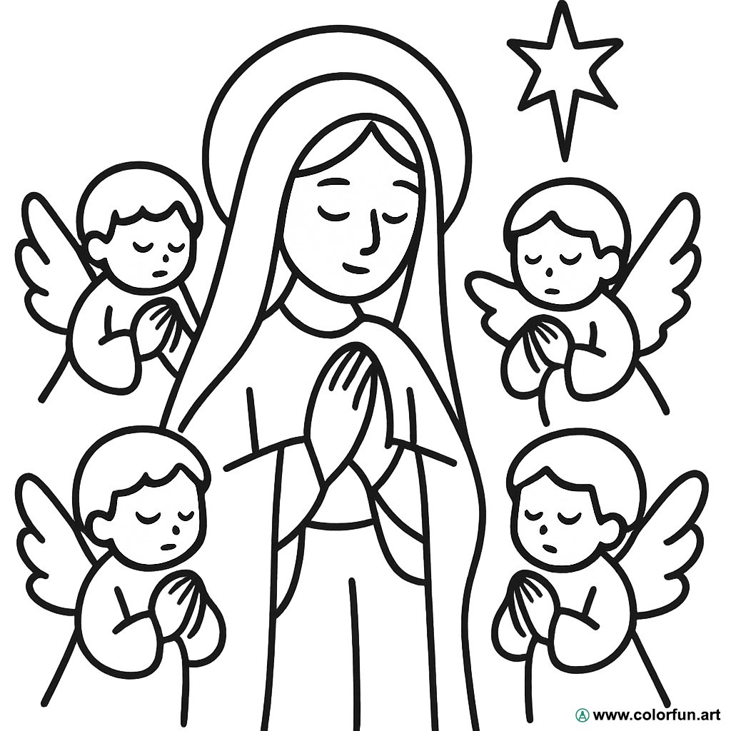 Planșă de colorat cu Fecioara Maria în rugăciune Descărcați sau ...
