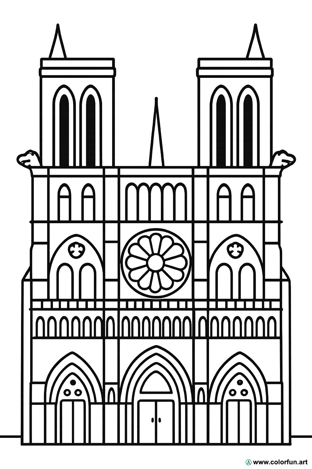 Planșă de colorat a catedralei Notre-Dame din Paris Descărcați sau ...