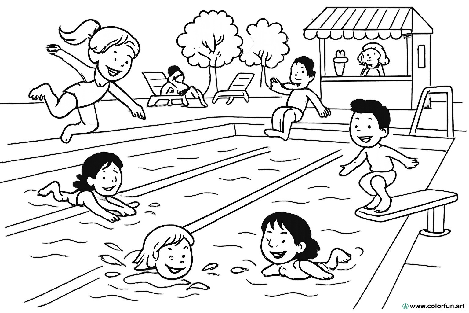 Planșă de colorat în aer liber la piscină Descărcați sau tipăriți gratuit