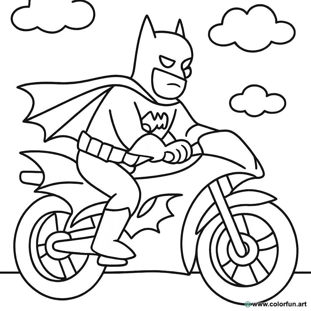 Planșă de colorat cu motocicleta lui Batman Descărcați sau tipăriți gratuit