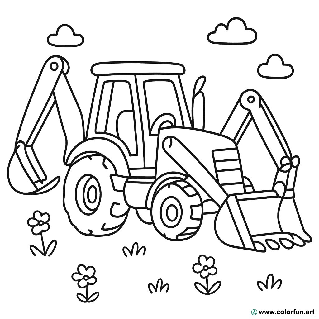 Planșă de colorat cu excavator pentru vehicule de construcții ...