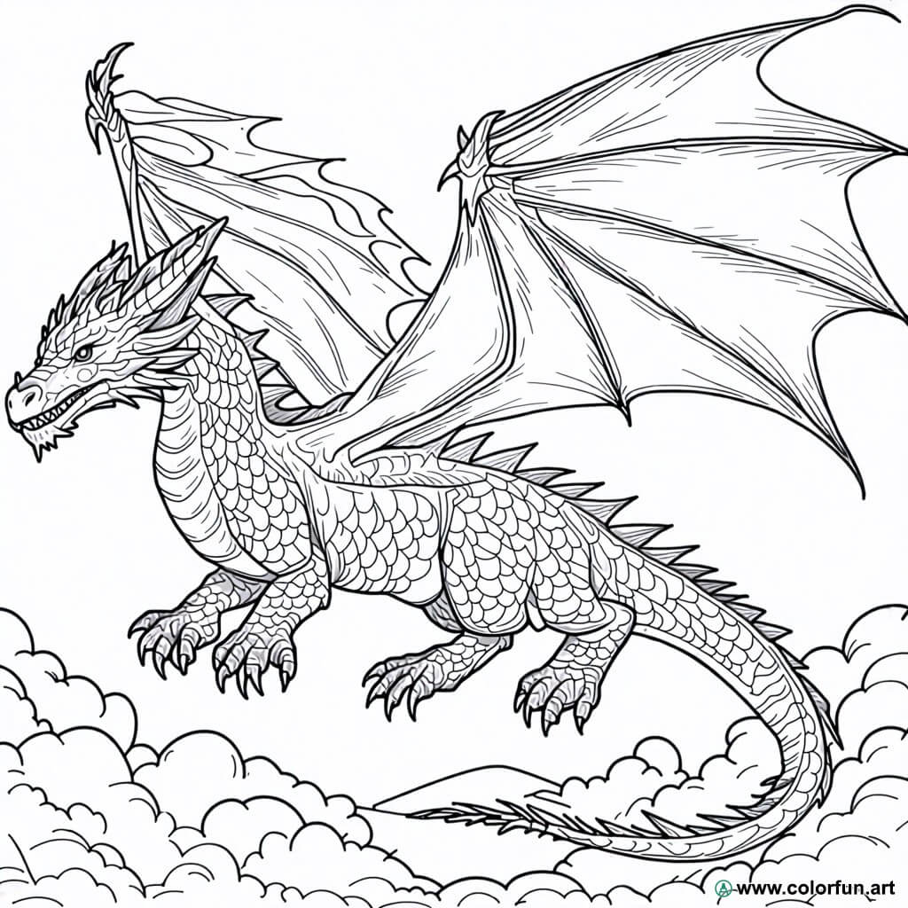 Planșă de colorat cu un dragon de foc Descărcați sau tipăriți gratuit