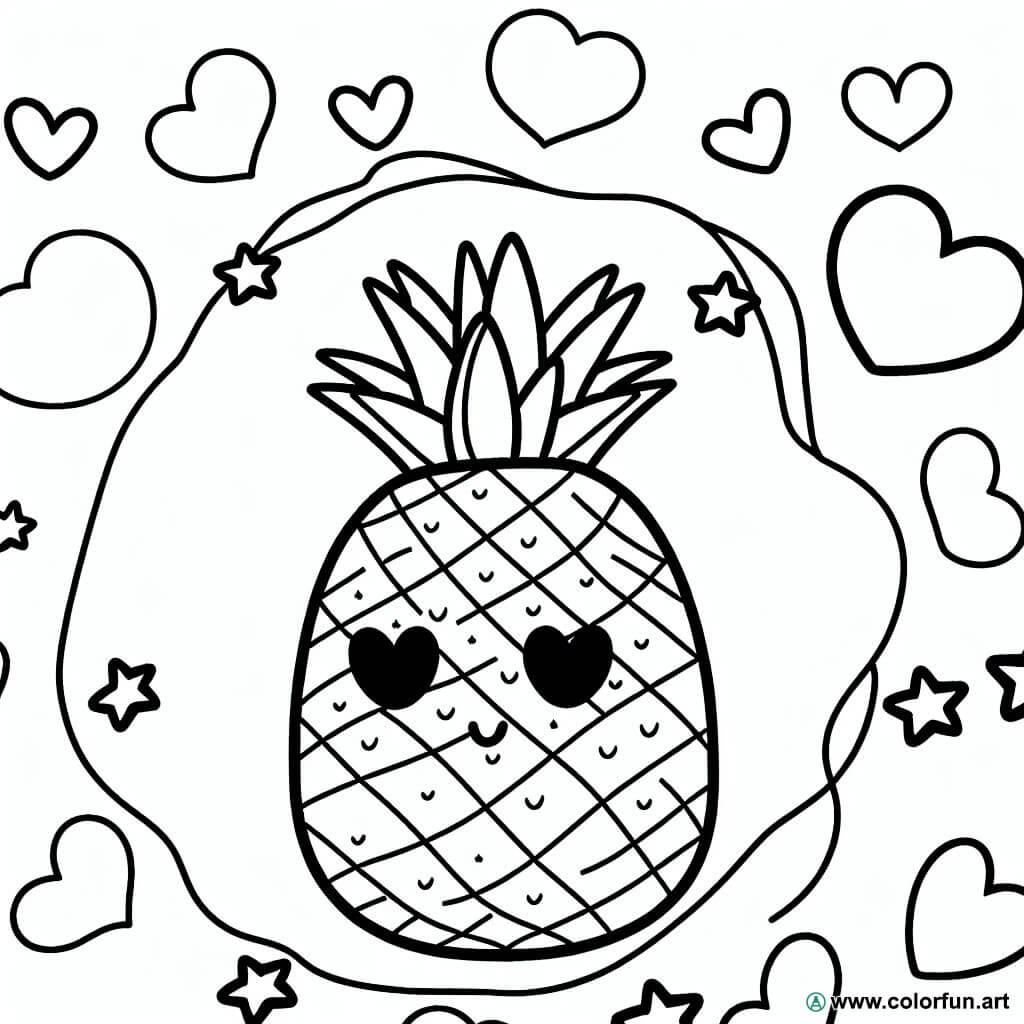 Planșă de colorat cu un ananas drăguț Descărcați sau tipăriți gratuit