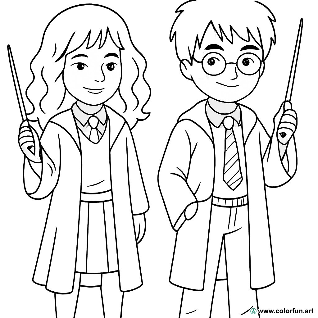 Planșă de colorat cu Hermione Granger și Harry Descărcați sau tipăriți ...