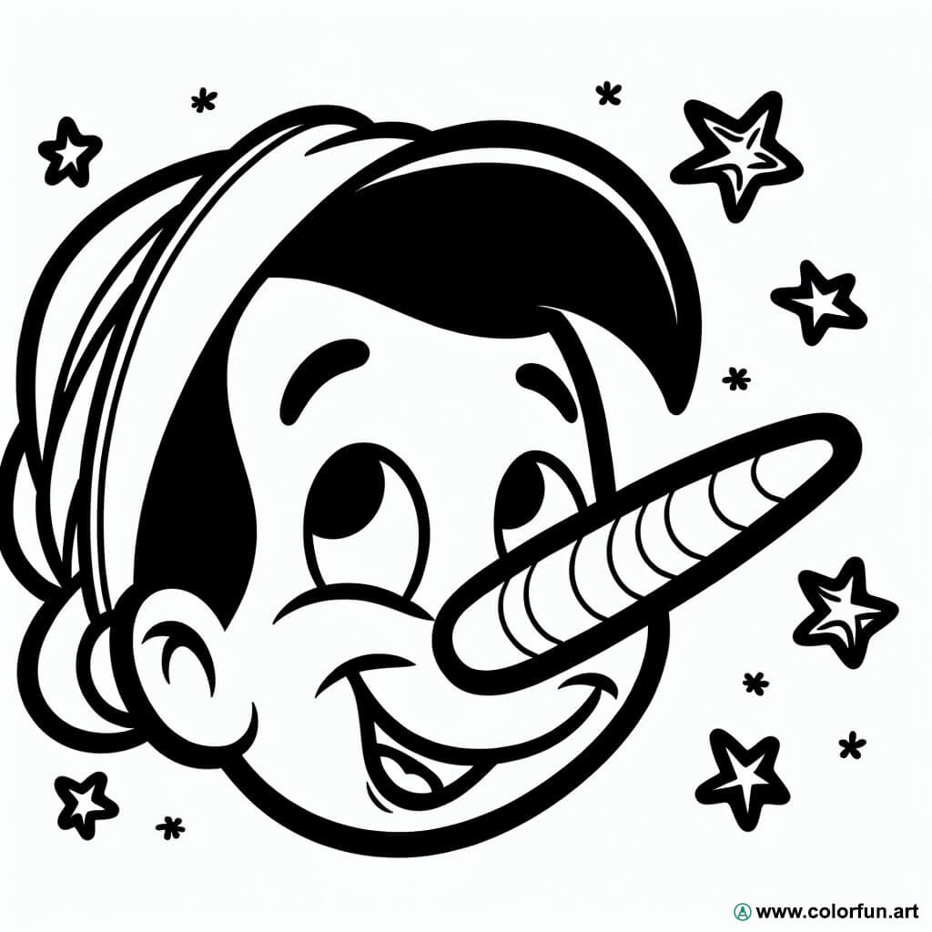 Planșă de colorat a nasului lui Pinocchio Descărcați sau tipăriți gratuit