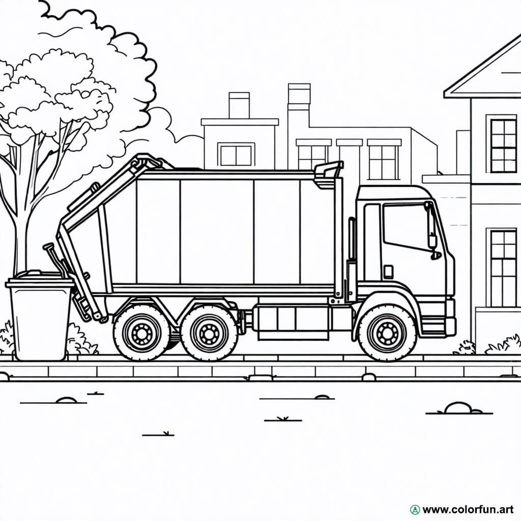 Planșă de colorat ușoară cu un camion de gunoi Descărcați sau tipăriți ...