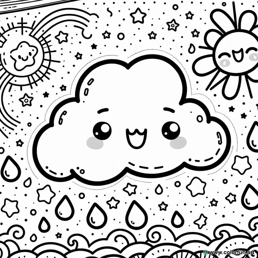 Planșă de colorat cu un nor kawaii Descărcați sau tipăriți gratuit