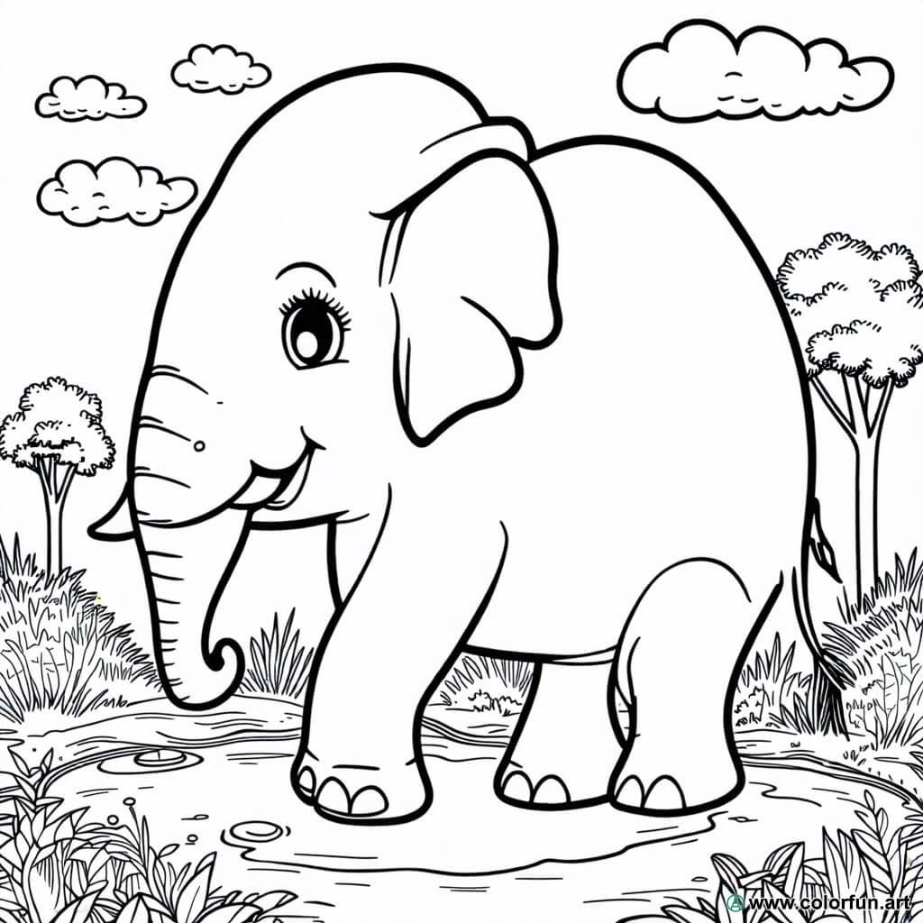 Planșă de colorat cu un elefant colorat Descărcați sau tipăriți gratuit