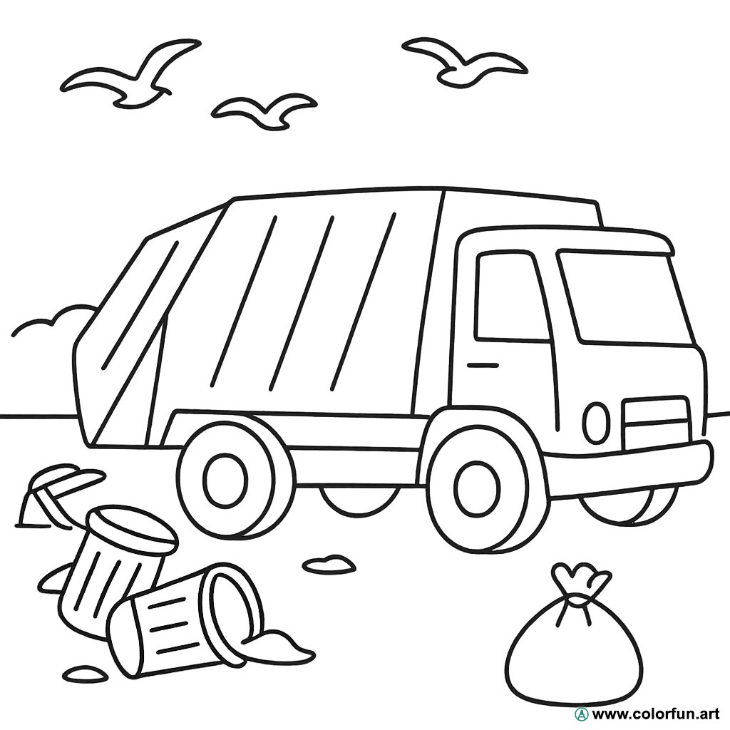 Planșă de colorat cu un camion de gunoi mare Descărcați sau tipăriți ...