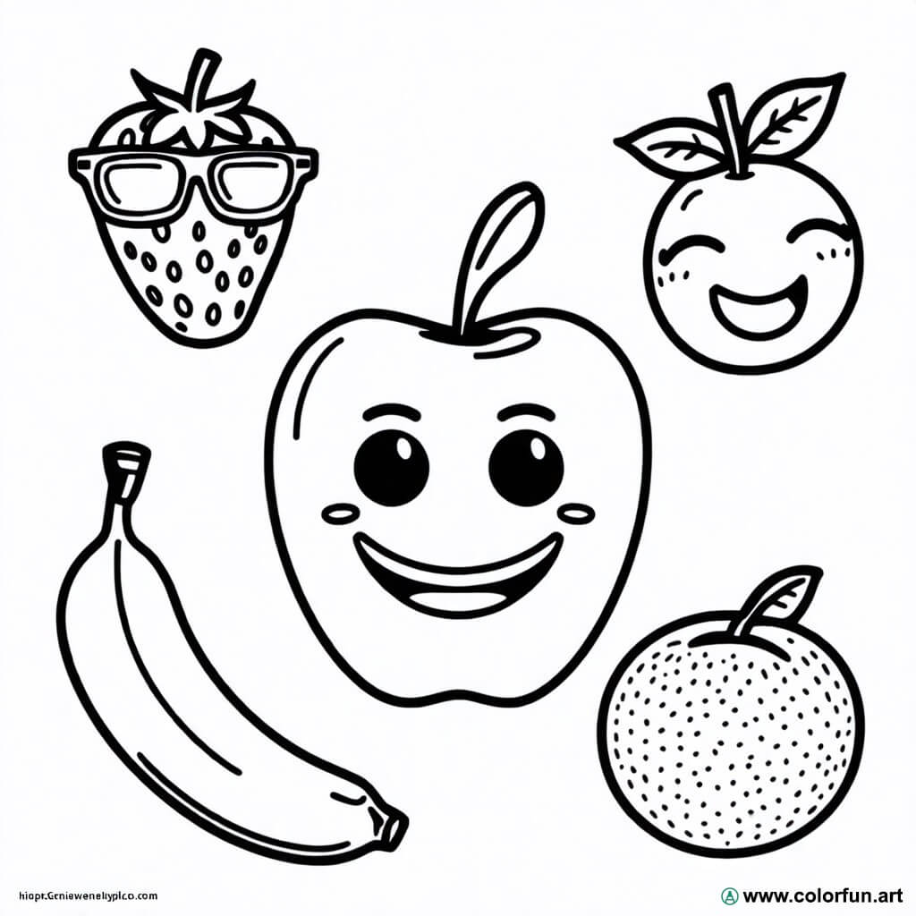 Planșă de colorat cu emoji-uri de fructe Descărcați sau tipăriți gratuit