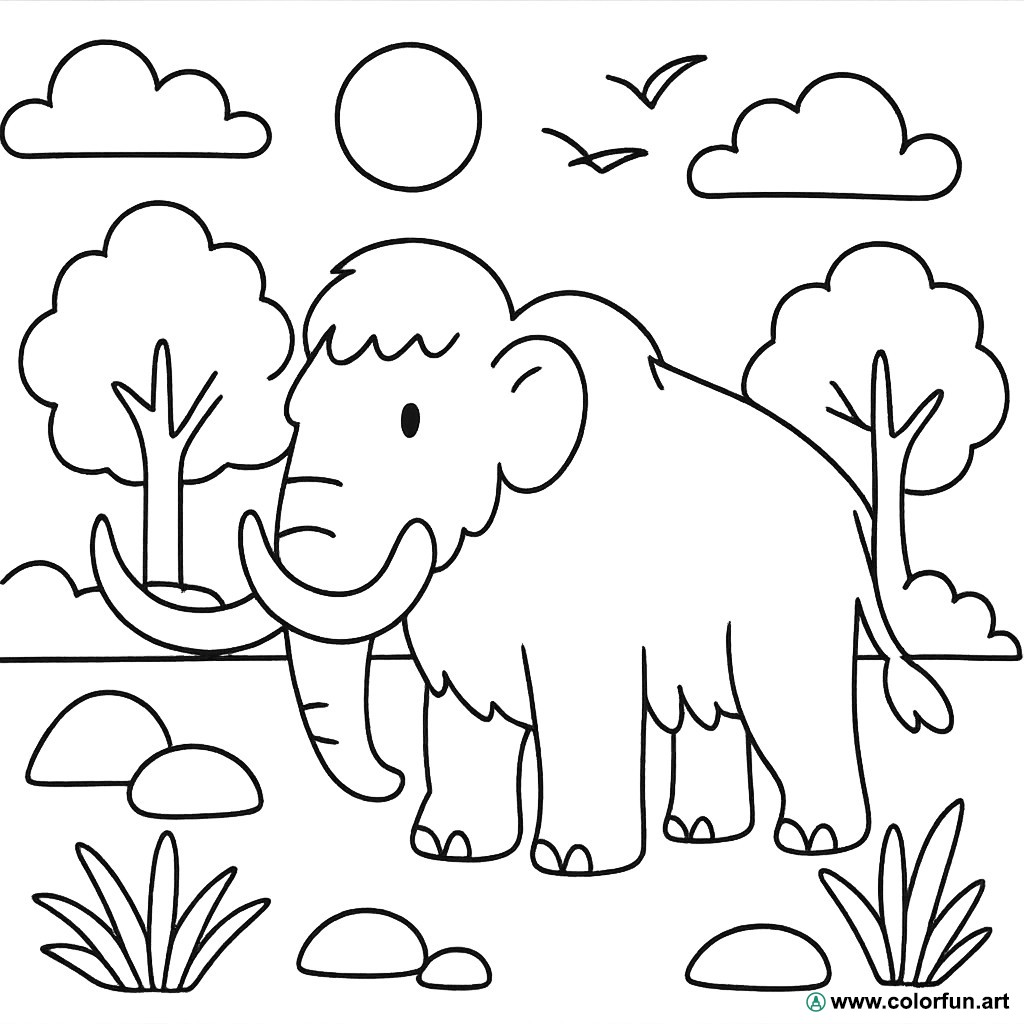 Planșă de colorat cu mamutul din preistorie Descărcați sau tipăriți gratuit