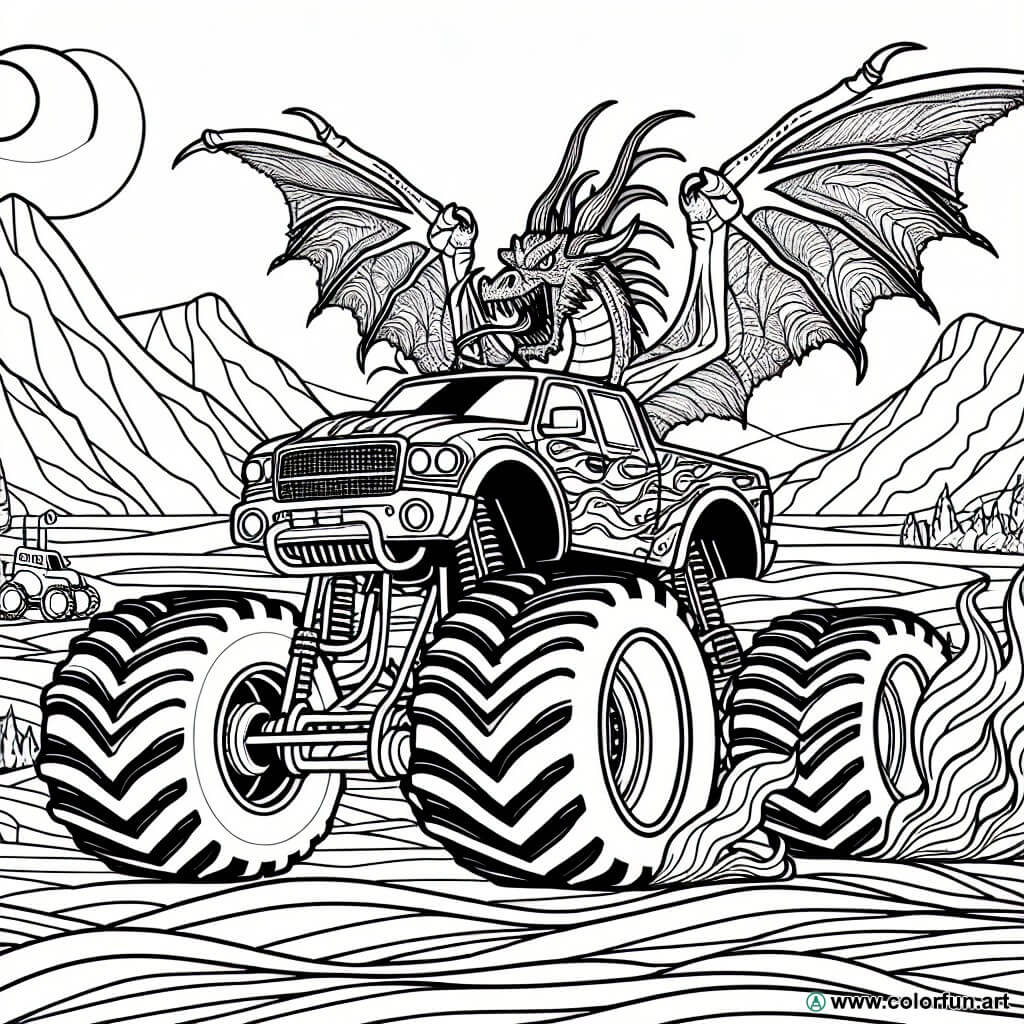Planșă de colorat cu Monster Truck Dragon Descărcați sau tipăriți gratuit