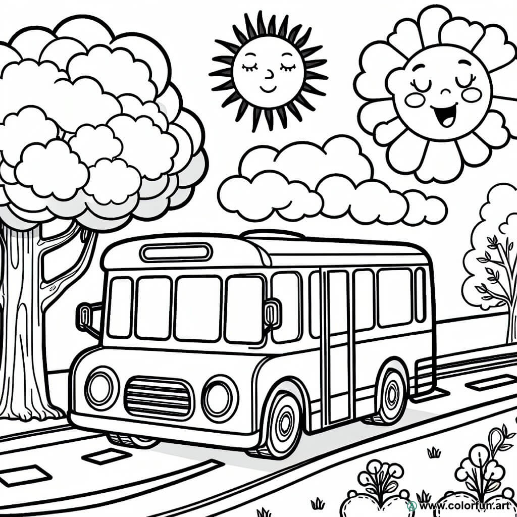 Planșă de colorat simplă cu un autobuz Descărcați sau tipăriți gratuit