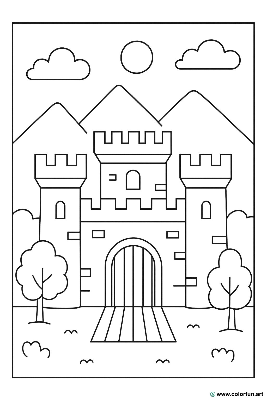 Planșă de colorat cu un castel feudal Descărcați sau tipăriți gratuit