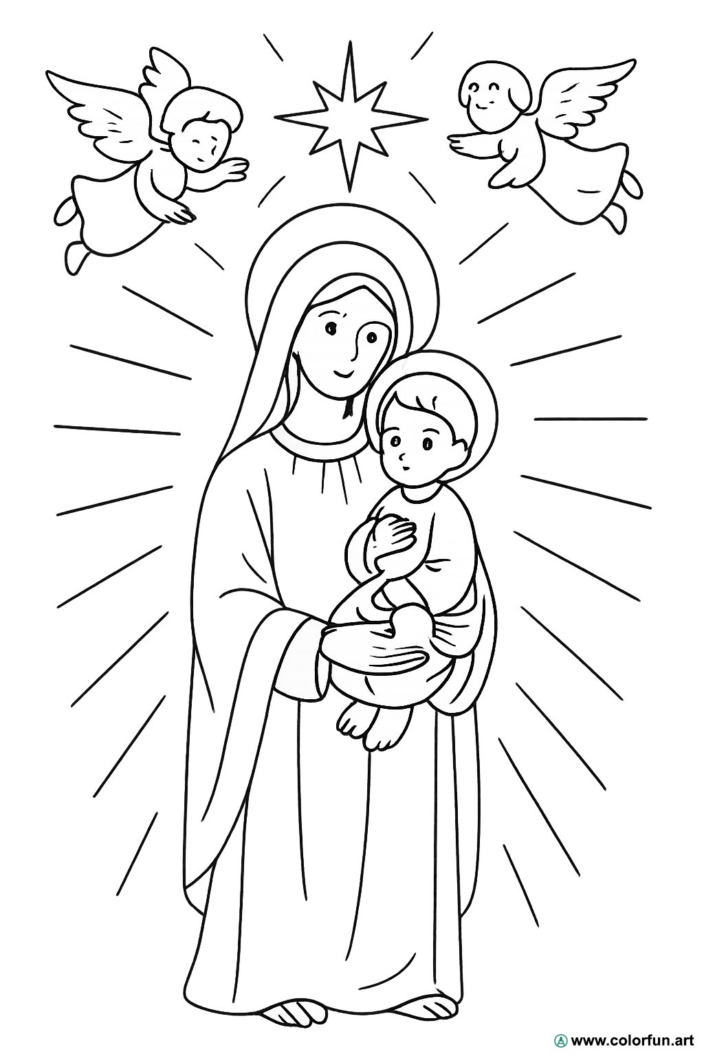 Planșă de colorat cu Fecioara Maria catolică Descărcați sau tipăriți ...