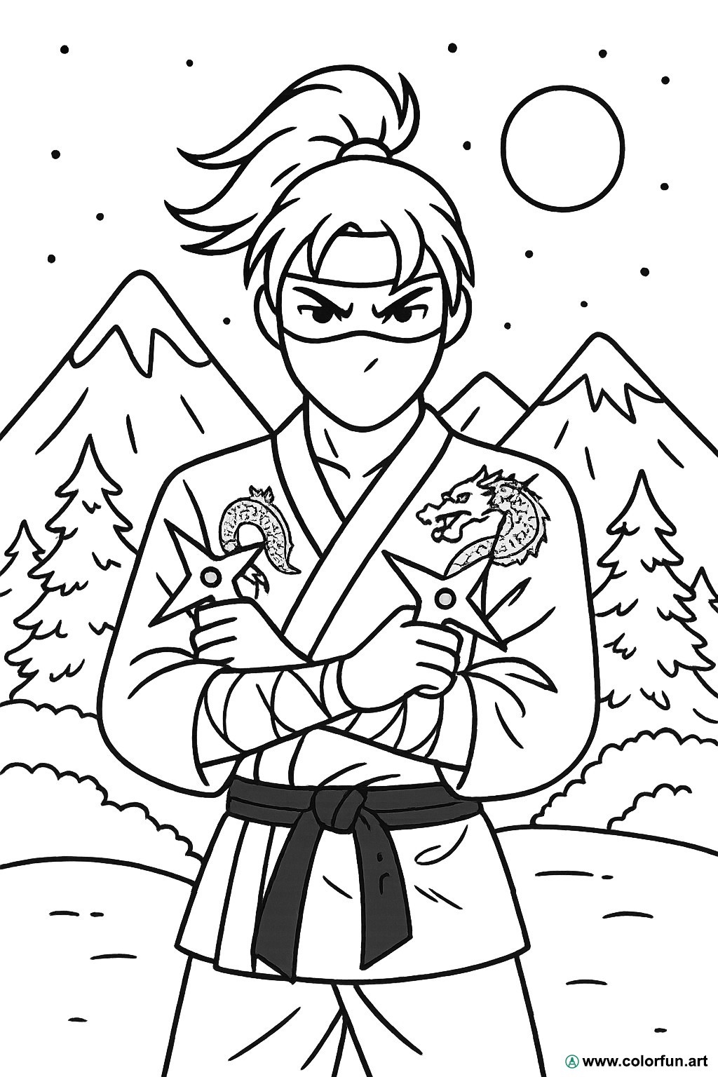 Planșă de colorat cu ninja manga Descărcați sau tipăriți gratuit
