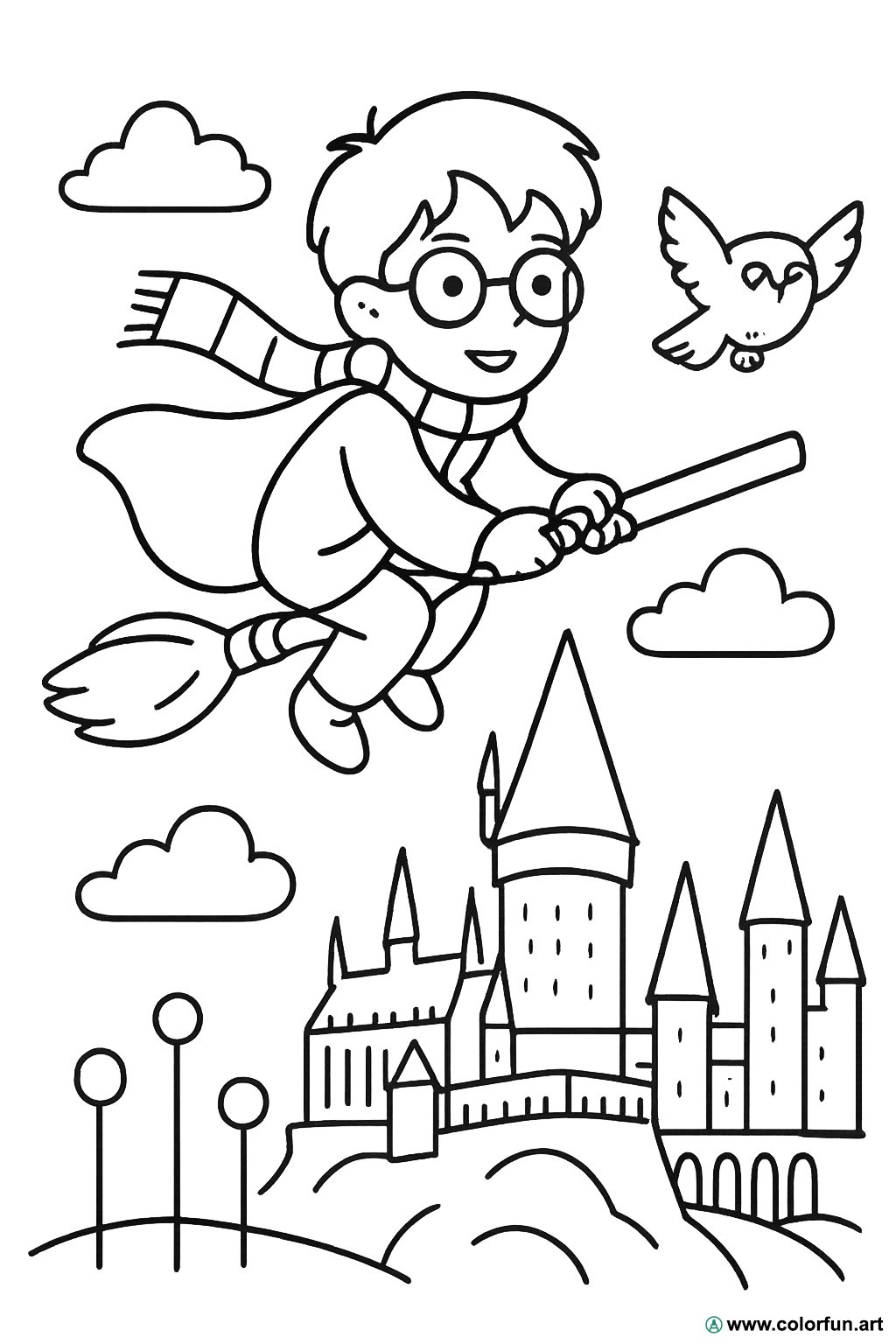 Planșă de colorat Harry Potter la Hogwarts Descărcați sau tipăriți gratuit