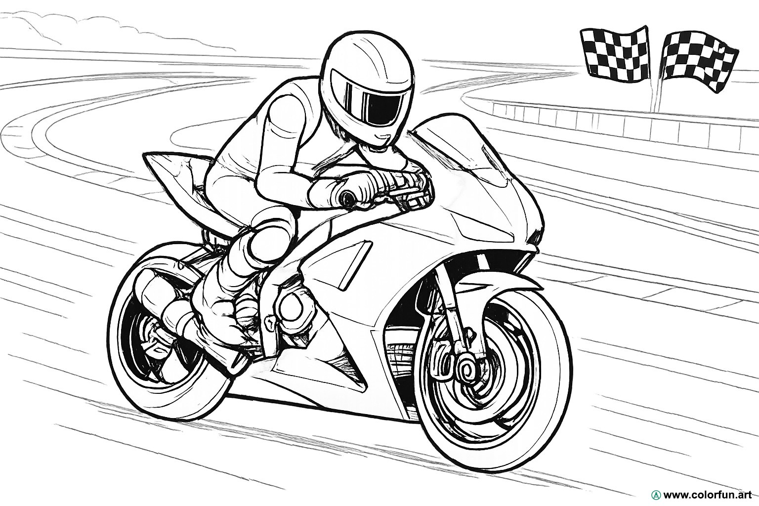 Planșă de colorat cu motocicletă pe circuit GP Descărcați sau tipăriți ...