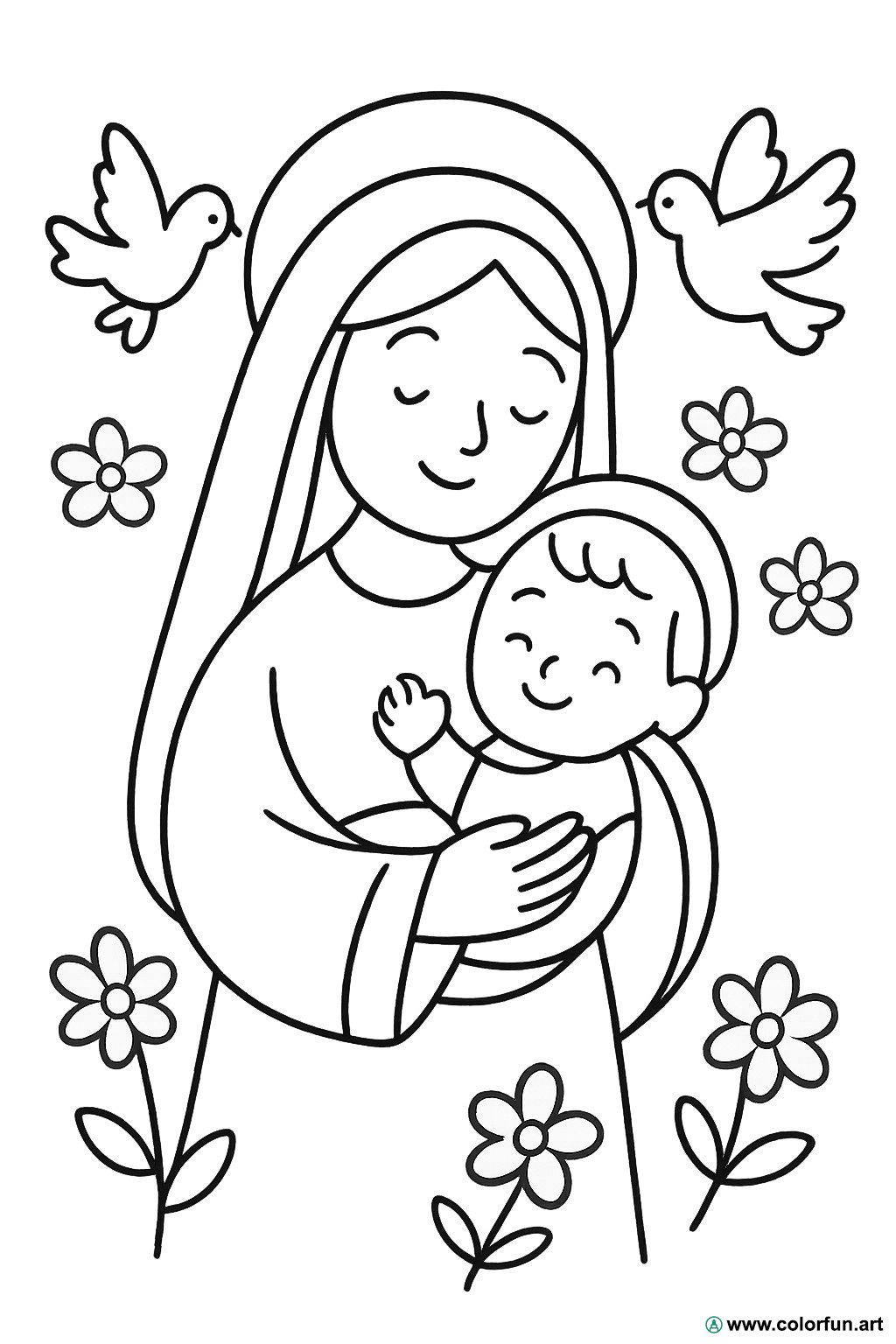 Planșă de colorat cu Fecioara Maria modernă Descărcați sau tipăriți gratuit