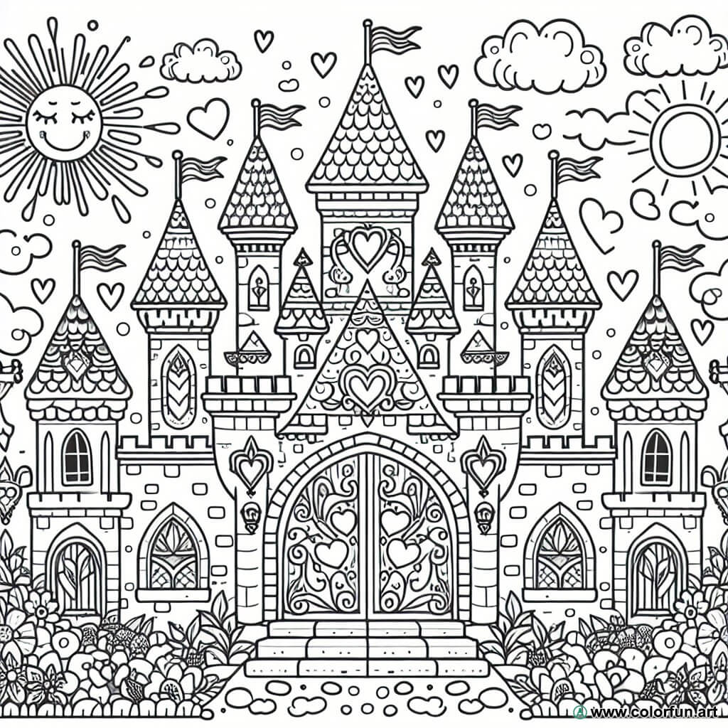 Planșă de colorat cu un castel de prințesă fermecat. Descărcați sau ...