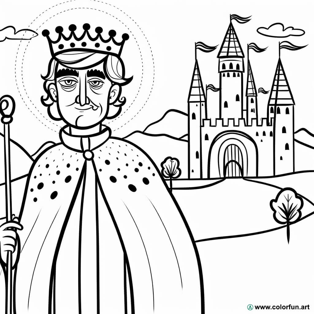 Planșă de colorat cu un rege la castel Descărcați sau tipăriți gratuit