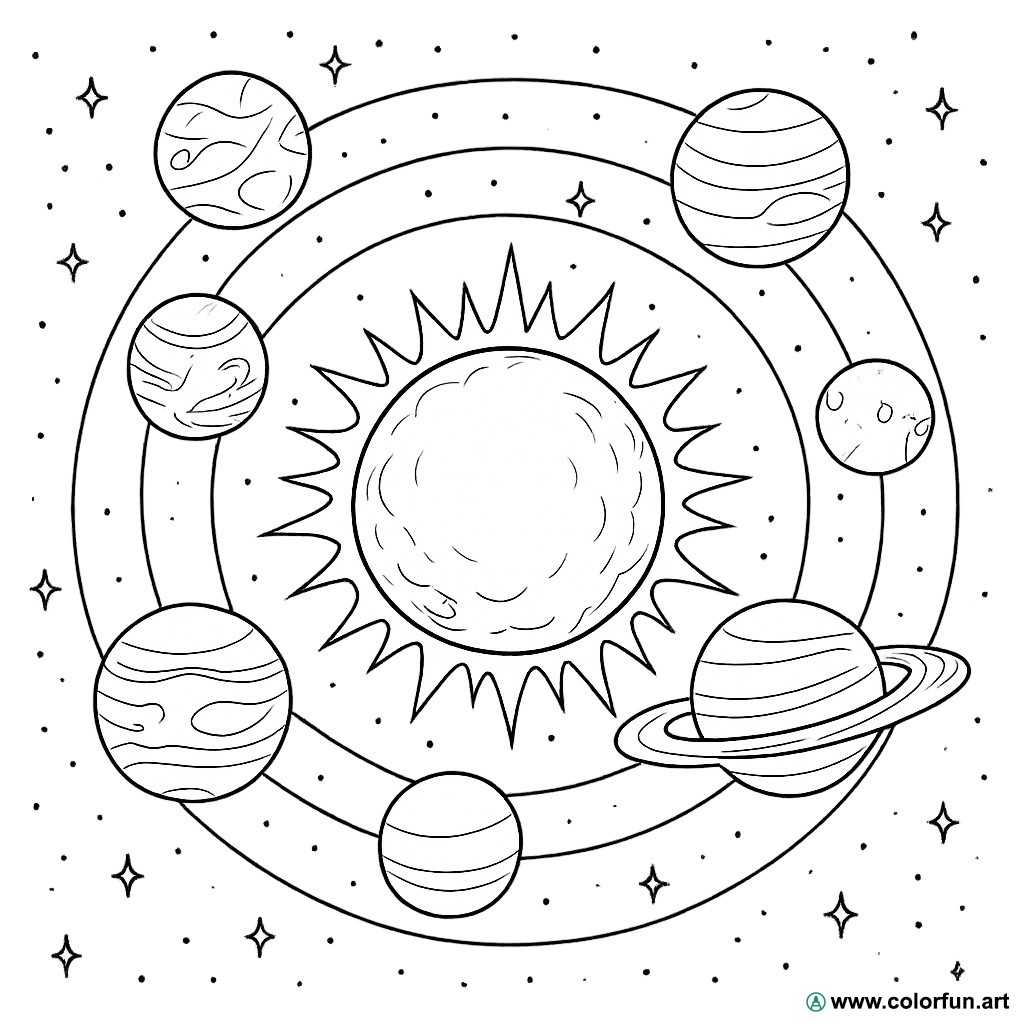 Planșă de colorat a sistemului solar cu planetele. Descărcați sau ...